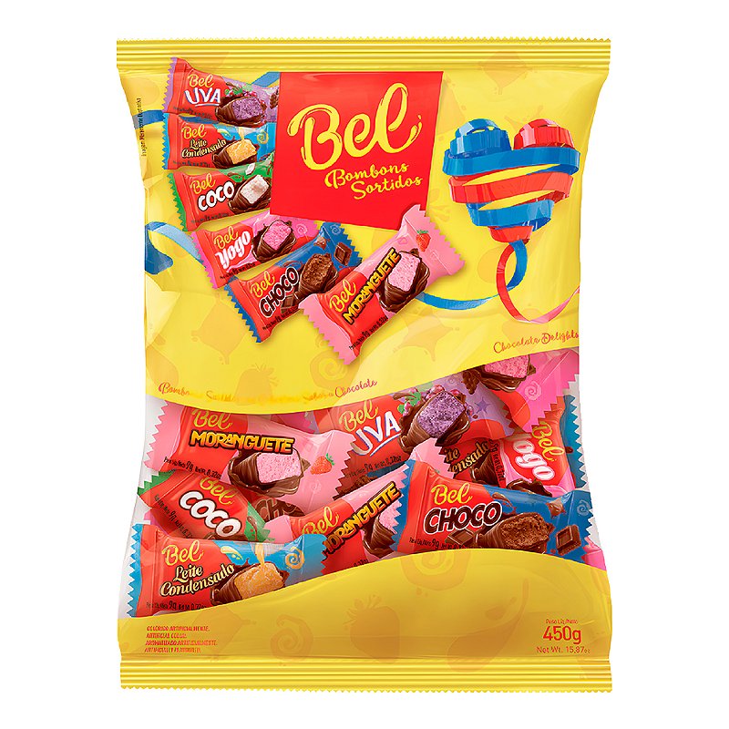 Chocolate Bombons Sortidos Bel 450g C/50un - Moranguete, Chocolate ao ...