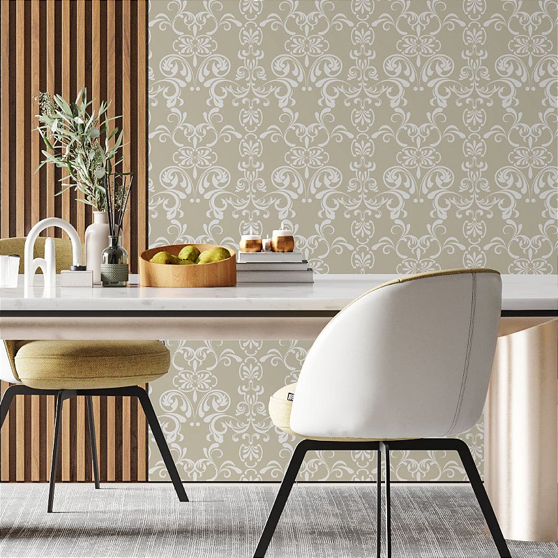 Papel de Parede Adesivo Vinil Sala Provençal Bege Branco Cozinha Quarto ...