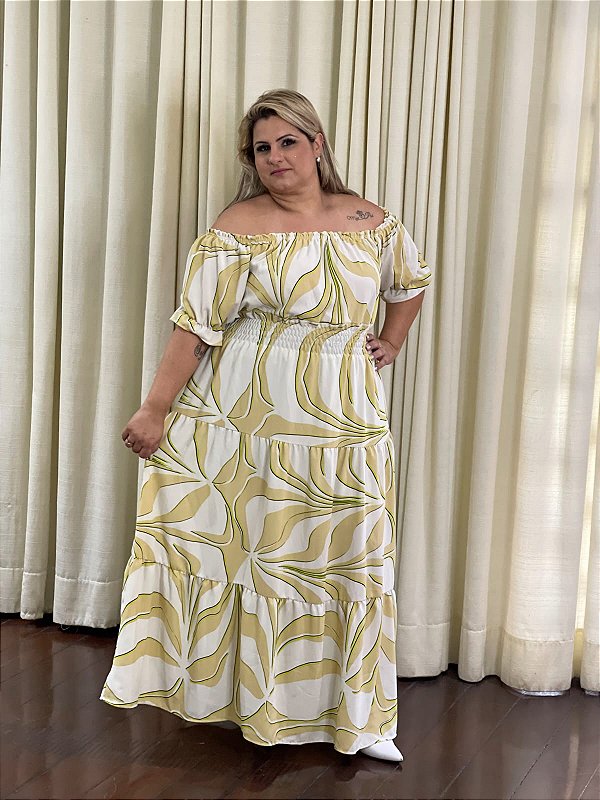 Vestido Longo Modelo Ciganinha Estampado Carlotta Modas Plus Size