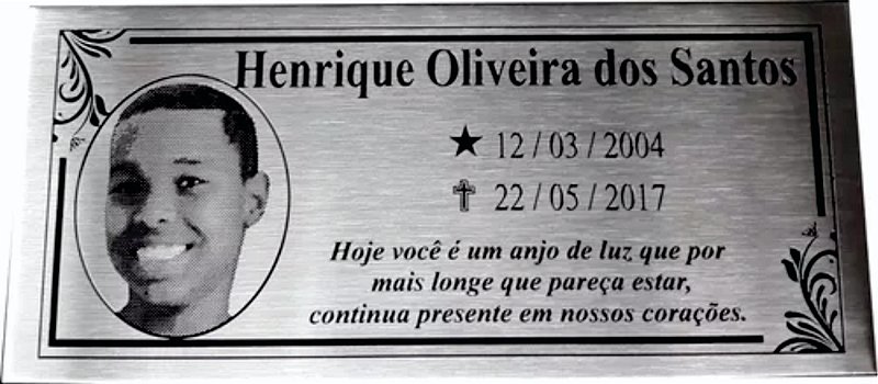 Placa em Aço Inox, Tamanho 12x30 cm, Com Foto Gravada - ASB Placas