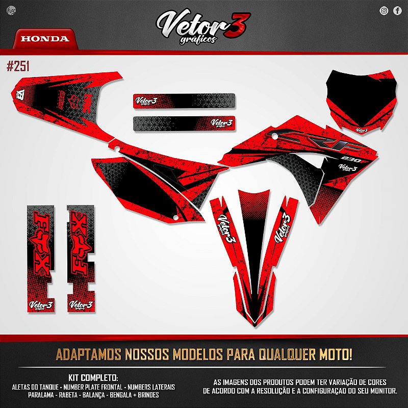 KIT GRÁFICO ADESIVO HONDA CRF 230 / 250 / BIKER / AMX / AVTEC - Vetor3 Gráficos - O melhor Kit ...