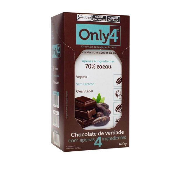 Chocolate Only4 Puro 70% Cacau Display 6x70g - Me Gusta Veg