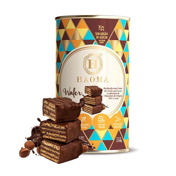 Wafer Recheado Creme de Avelã e Cobertura Chocolate Haoma 150g - Me ...