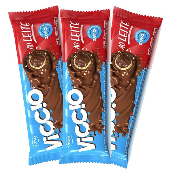 Rolinhos Wafer Recheado Chocolate ao Leite Viccio 30g x 3un - Me Gusta Veg
