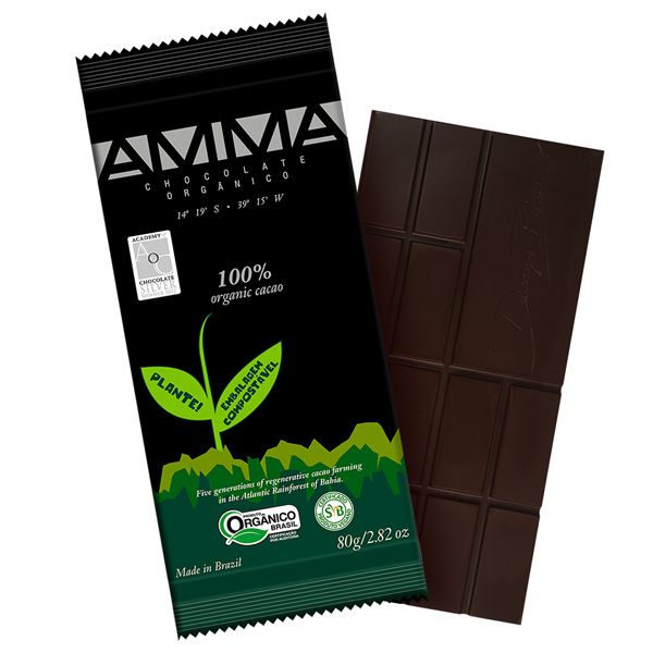 Chocolate Orgânico AMMA 100% Cacau Caixa 6 un - Me Gusta Veg