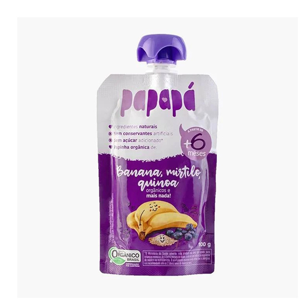 Papinha Orgânica Banana e Mirtilo Papapá 100g - Me Gusta Veg