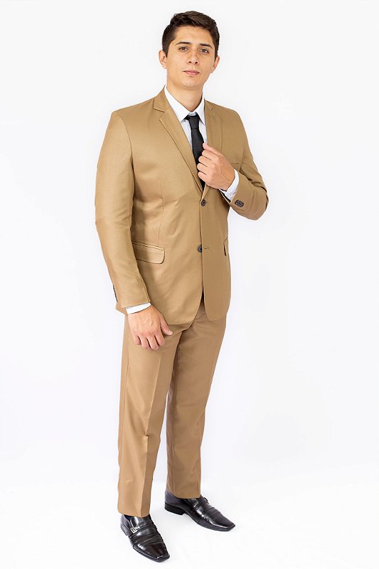 Terno Slim Poliviscose Cor Cáqui - Dom Victor Moda Masculina