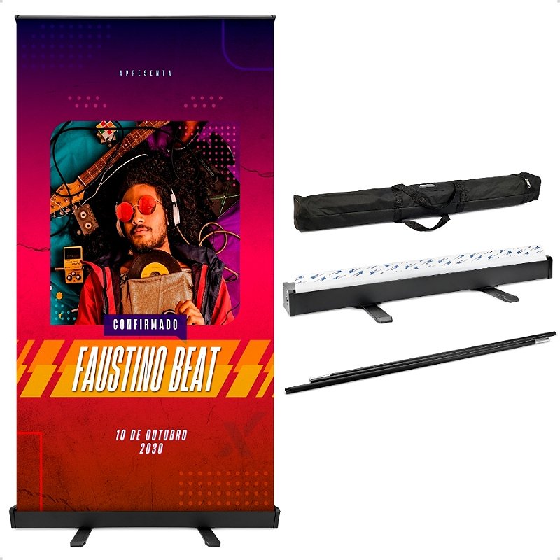 Porta Banner Roll Up Preto 80 X 200cm Suporte Black Retrátil Bolsa ...
