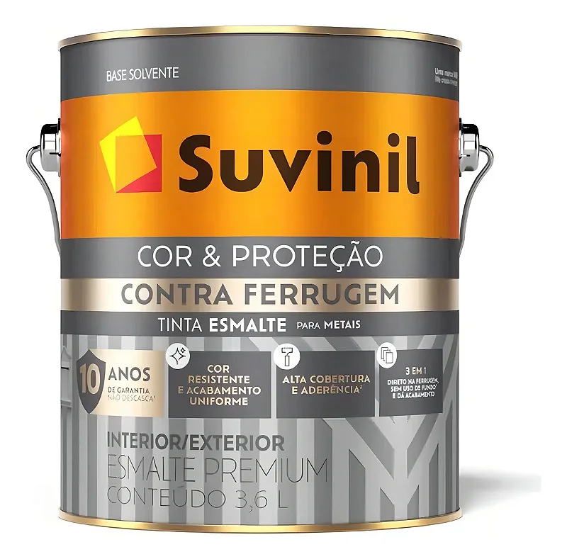 SUVINIL ESMALTE COR E PROTEÇÃO CONTRA FERRUGEM BRILHO 3,6L BRANCO ...