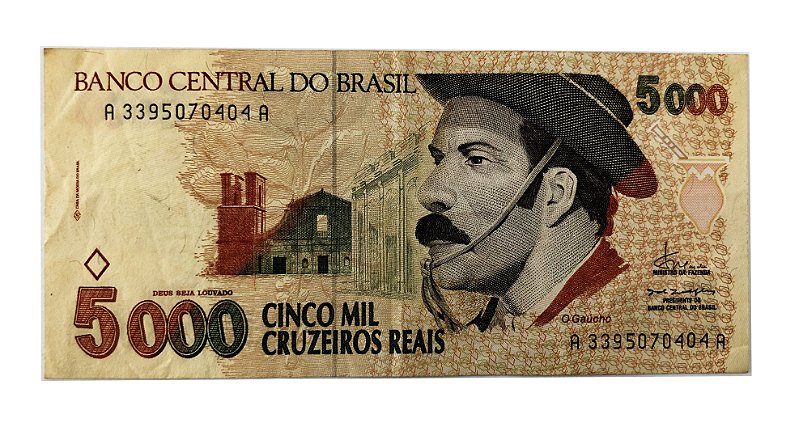Numismática. Cédula do Brasil 5000 Cruzeiros Reais 1993 - O Gaúcho - Numismática Trato Feito ...