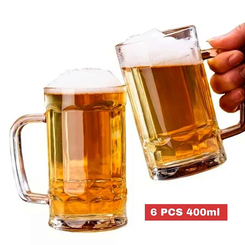 Kit 6 Canecas Copo de Chopp Cerveja de Vidro 400ml Bar Resistente - Magazine Gerais