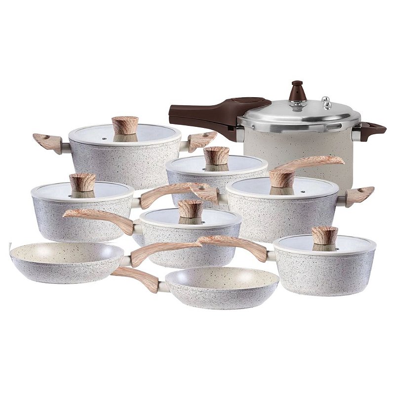 Jogo de Panelas Antiaderente Cerâmica Vanilla Cooktop Fogão Indução Kit ...
