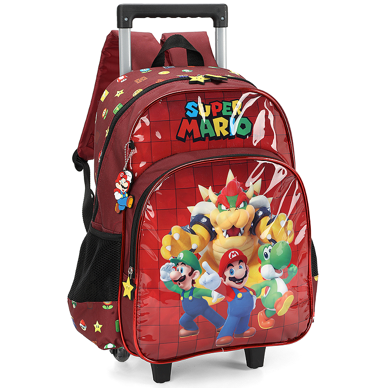 Mochila de Rodinhas Com Alça Luxcel Super Mario Vinho - Nuvem de Algodão
