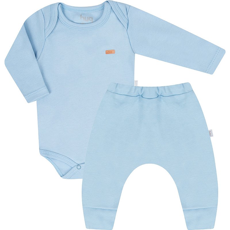 Conjunto de Body Hug Longo Com Calça Saruel Azul - Nuvem de Algodão