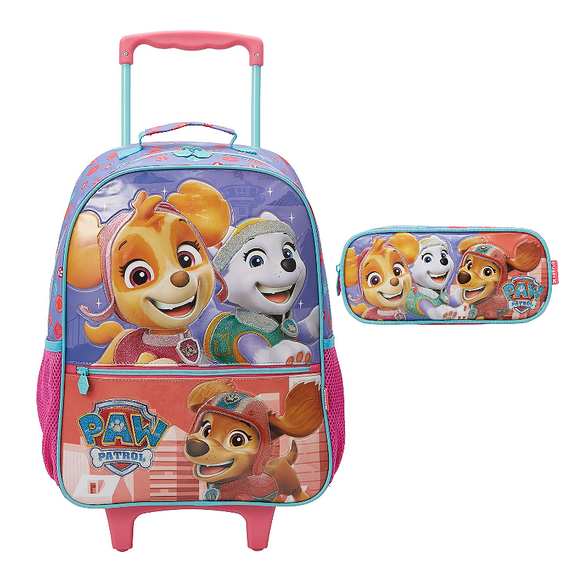Kit Mochila de Rodinha Estojo Patrulha Canina Skye X2 Rosa - Nuvem de Algodão