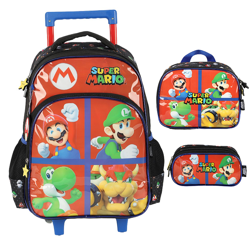 Kit Mochila Sem Alça Lancheira Estojo Luxcel Super Mário - Nuvem de Algodão
