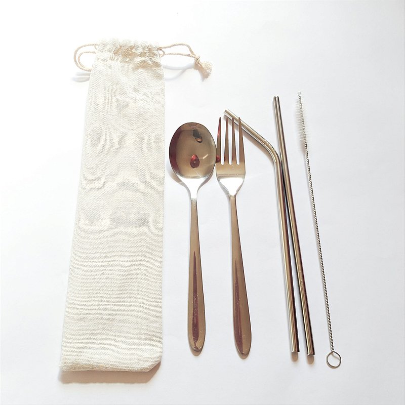 Kit ecológico portátil de talheres inox com 7 itens - BioEco Brasil