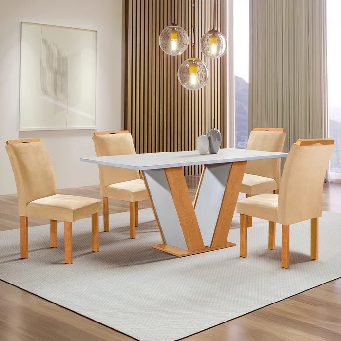 Mesa de Jantar Qatar 1.20x80 MDF/Vidro com 04 Cadeiras Londres - Cel Móveis - ítaly móveis ...