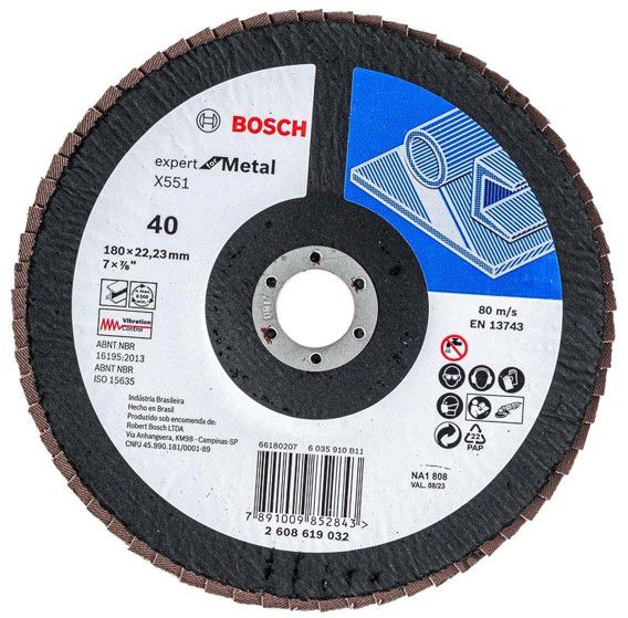 Disco Flap Expert for Metal 180mm G40 Curvo Fibra de Vidro BOSCH - Abrasivos, Solda e Corte, EPI ...