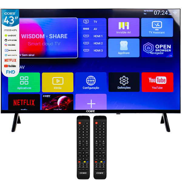 Smart TV LED 43 Polegadas COBY CY3359-43FL HD Android Wi-Fi com Conver ...