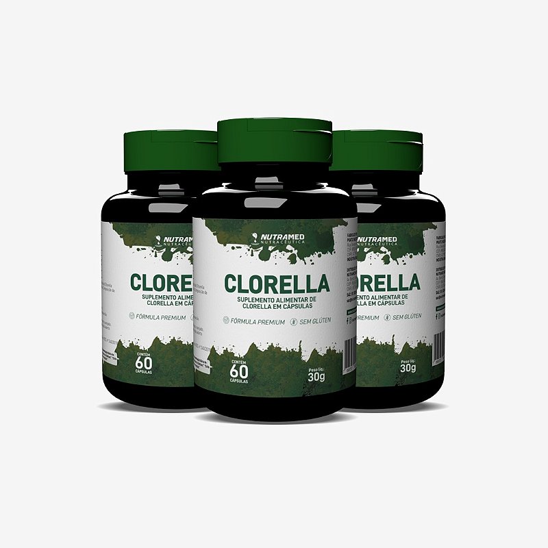 Clorella - 60 cápsulas - Kit 3 Unidades - Nutramed Nutracêutica