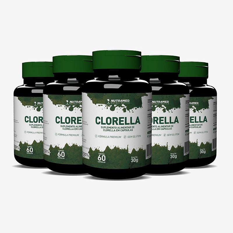 Clorella - 60 cápsulas - Kit 5 unidades - Nutramed Nutracêutica