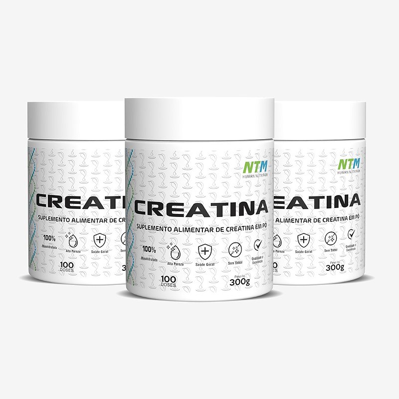 Creatina 100% Monohidratada - 300g (100 doses) - Kit 3 unidades ...