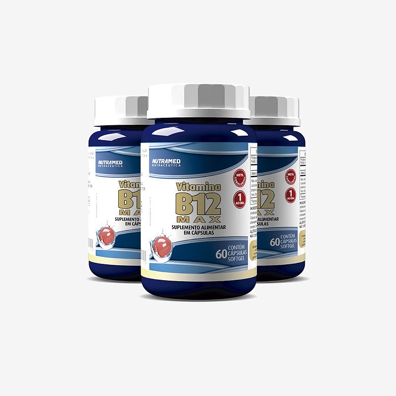 Vitamina B12 Max (Metilcobalamina) - 60 cápsulas - Kit 3 Unidades ...