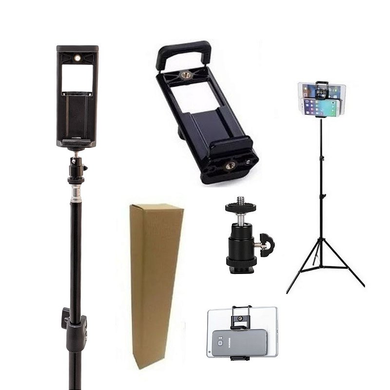 Tripé Pedestal 2 Metros + Suporte 2 Em 1 Tablet iPad Celular - Omniie