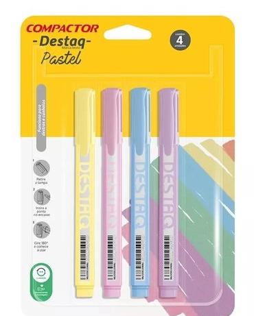 MARCA TEXTO CORES PASTEIS COMPACTOR - CEK EDITORA E PAPELARIA