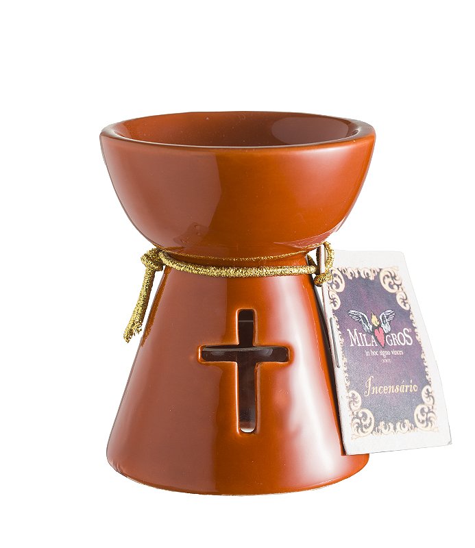 Incensário com cruz vazada - Caramelo - MILAGROS INCENSOS LTDA