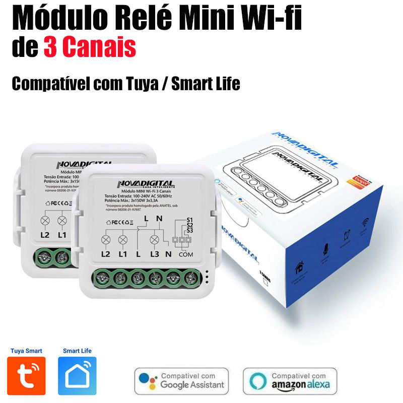 Mini Relé Wi-Fi de 3 Canais Nova Digital - Loja Geek Smart - Soluções ...