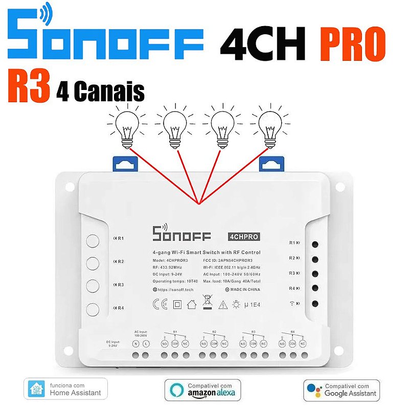 Sonoff 4ch R3 PRO de 4 Canais Wifi Módulo para Automação Residencial ...
