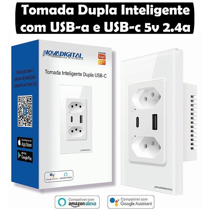 Tomada Inteligente Dupla com 2 Tomadas e 2 USB Tuya Nova Digital - Loja ...