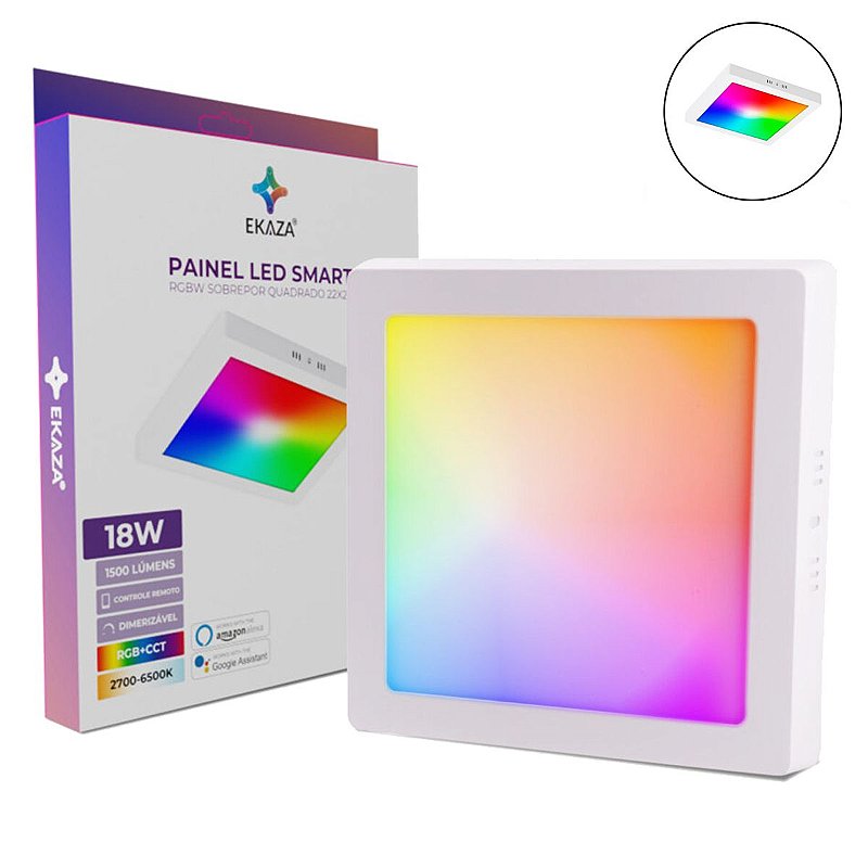 Plafon Inteligente Wifi de Sobrepor Quadrado de 18w RGB+CCT Tuya Ekaza ...