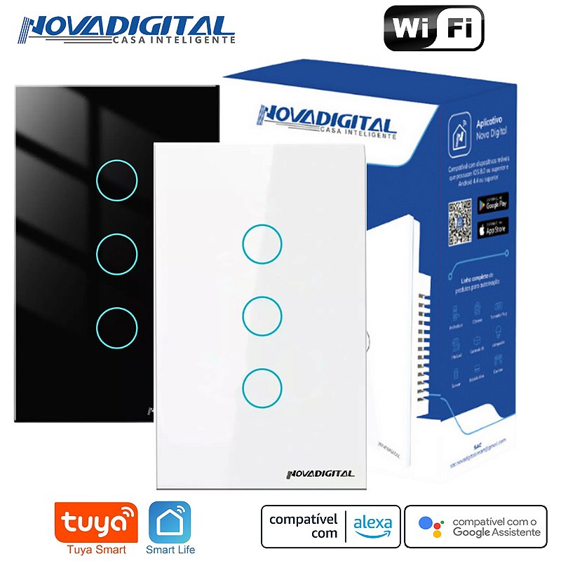 Interruptor Inteligente Smart Wi-Fi Tuya Nova Digital de 3 Botões ...