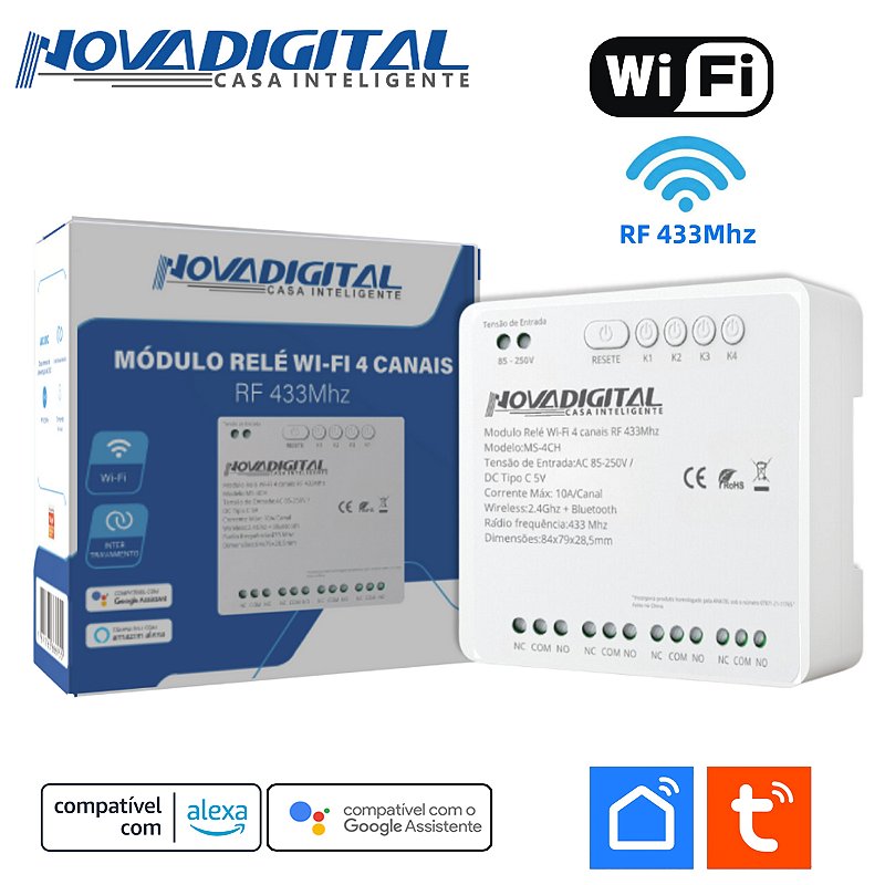 Módulo Relé Inteligente Wi-Fi de 4 Canais de Contato Seco com RF433Mhz ...