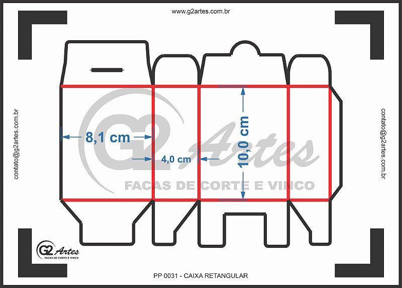 PP 0031 - CAIXA RETANGULAR - G2 Artes - Facas corte e vinco