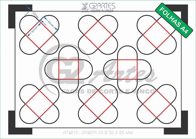 PP 0117 - Caixeta 35 x 35 x 25 mm para FOLHAS A4 - G2 Artes - Facas ...