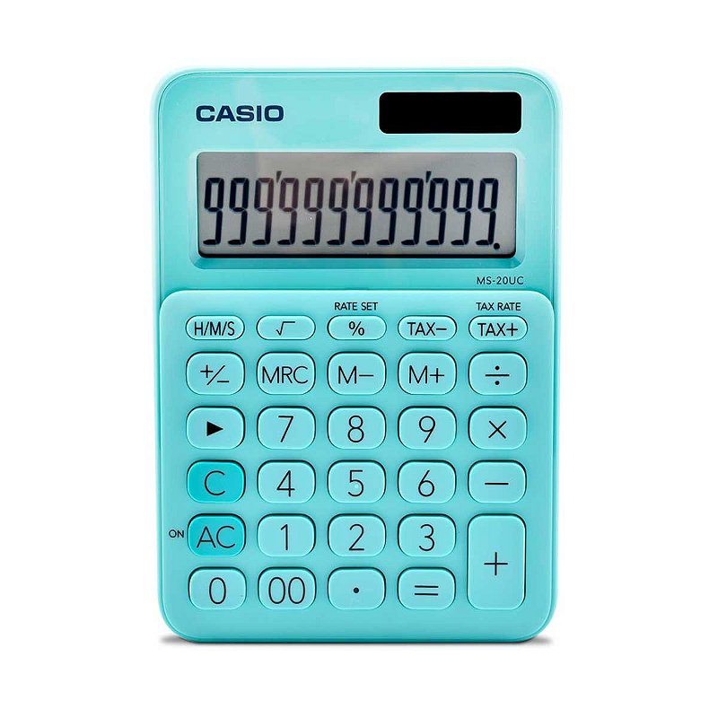 Calculadora de Mesa Casio 12 Dígitos MS-20UC-GN Turquesa - Luxgolden
