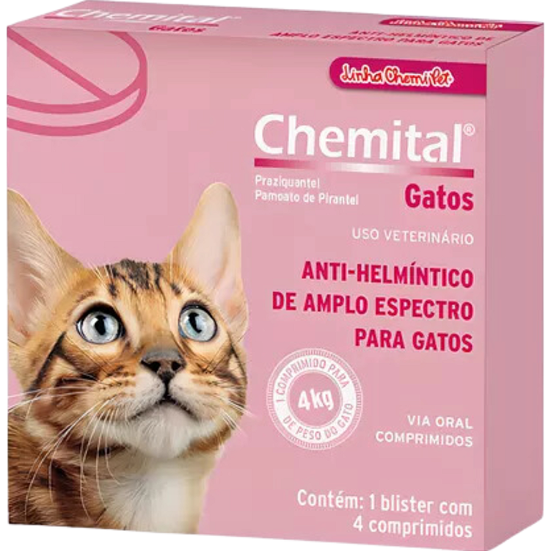 Vermífugo Chemital Para Gatos - 4 Comprimidos - Loja Pet Niva: Produtos para Pets, Jardim e Piscina.