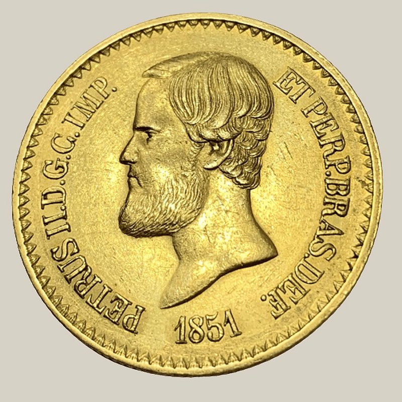 Moeda de Ouro de 20.000 Réis, Brasil Império, 1851, Imperador Pedro II ... Moeda de Ouro de 20.000 Réis, Brasil Império, 1851, Imperador Pedro II ...