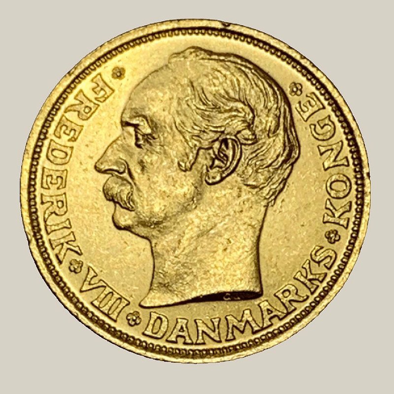 Moeda de Ouro de 20 Coroas, Dinamarca - Ano: 1911 - Rei Frederick VIII ...