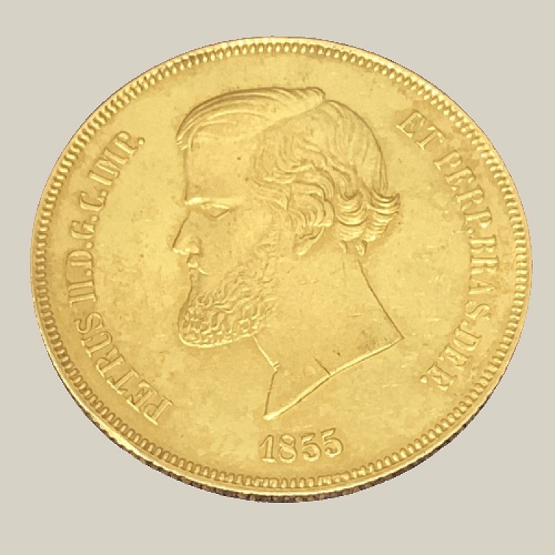 Moeda de Ouro de 20.000 Réis, Brasil Império, 1855, Imperador Pedro II ... Moeda de Ouro de 20.000 Réis, Brasil Império, 1855, Imperador Pedro II ...