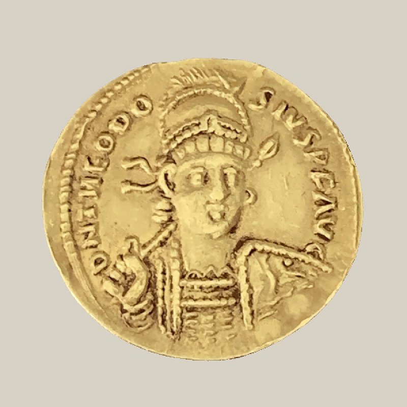 Soldo de Ouro (AV19) do Império Bizantino, 408-419DC, Imp. Teodósio II ...