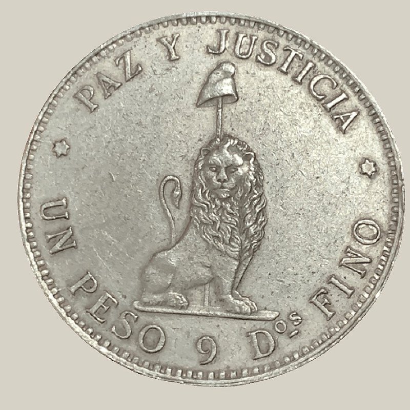 Moeda de Prata de 1 Peso, Paraguai, 1889, Pres. Patricio Escobar ...