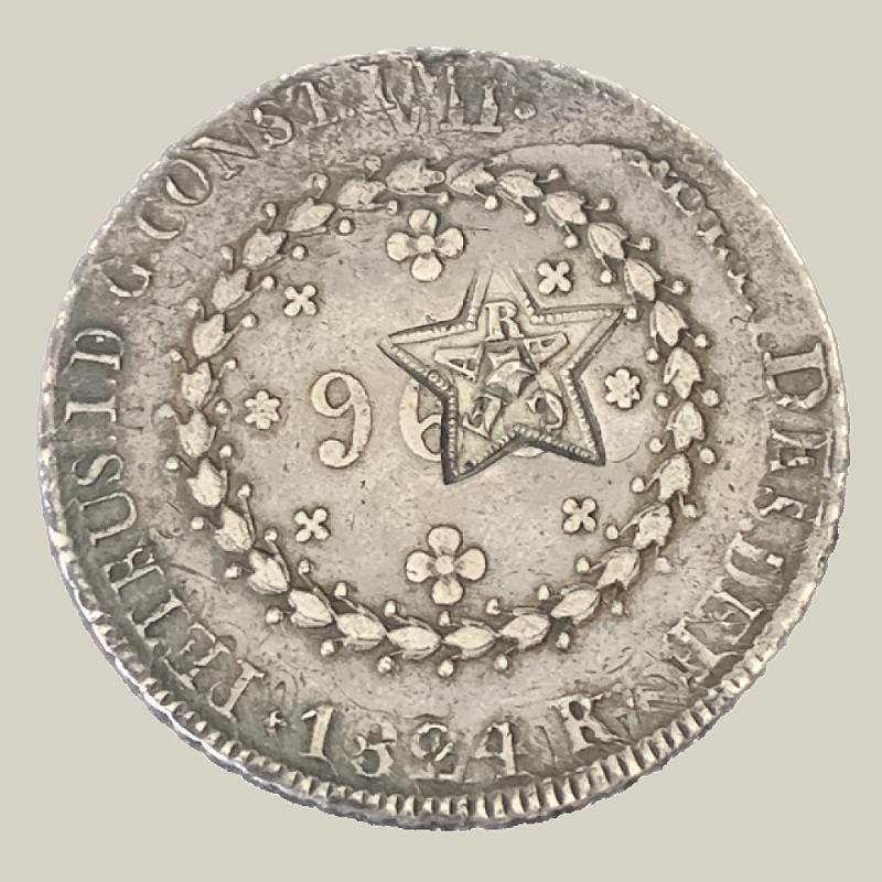 Moeda de Prata de 960 Réis Patacão, Brasil Império,1824 R, Pedro I ...