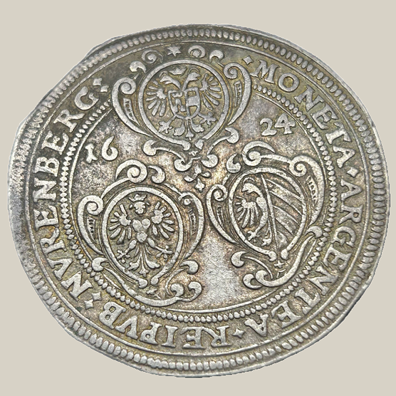 Moeda de Prata de 1 Thaler, Nuremberg - Ano: 1624 - Ferdinand II ...