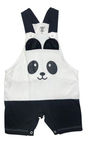 Jardineira Regata Panda - Malha Penteada 100 % ALG - Looney Baby