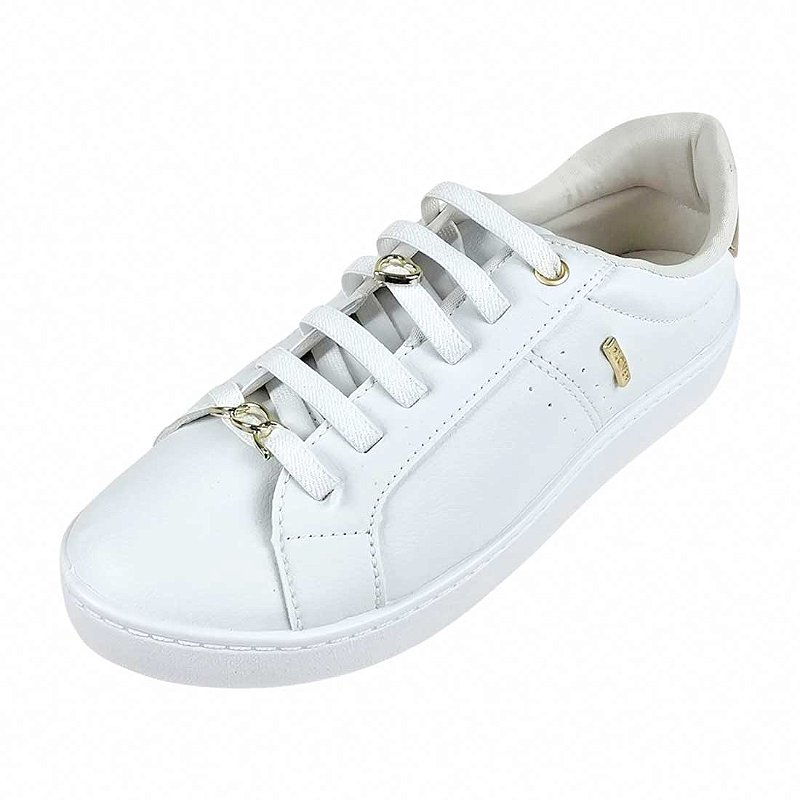 Tênis Basic Elástico com Detalhe Love - Branco e Ouro Light - Glamour Pink